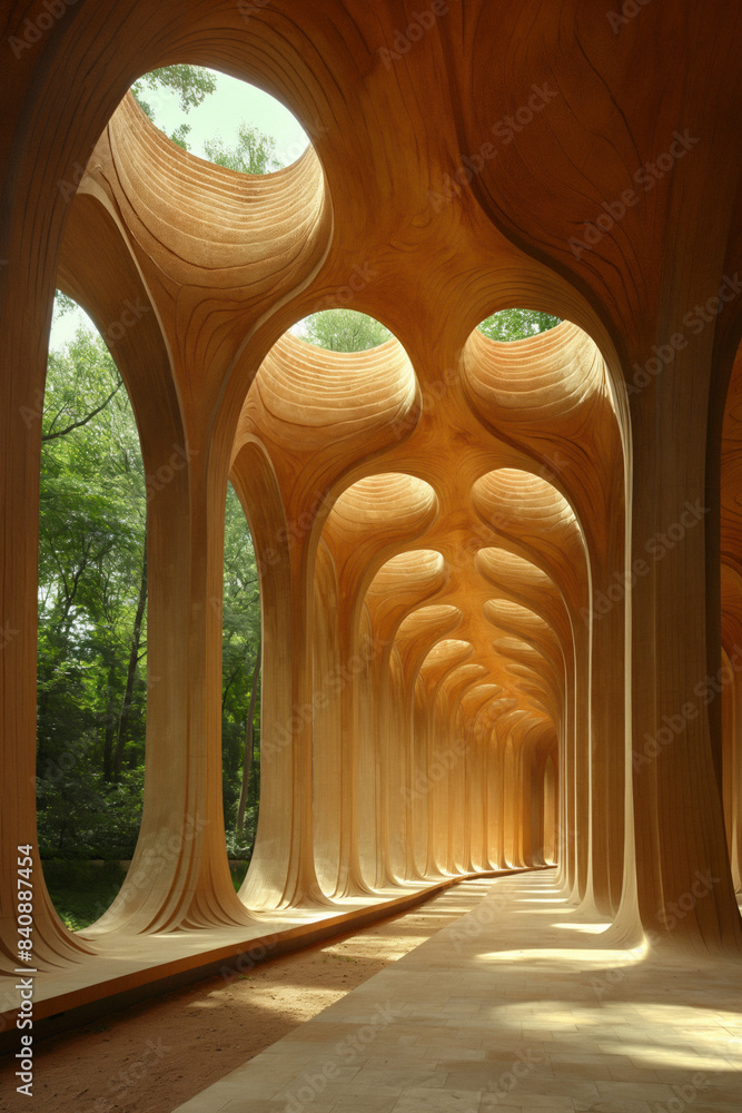 arched ceilings and tall stone columns and arches throughout the ...