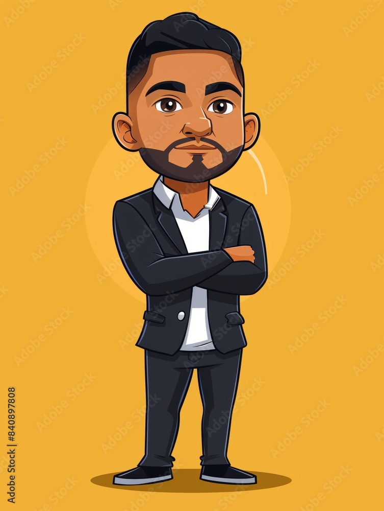 A cartoon illustration of a young man with a bushy beard, wearing a ...