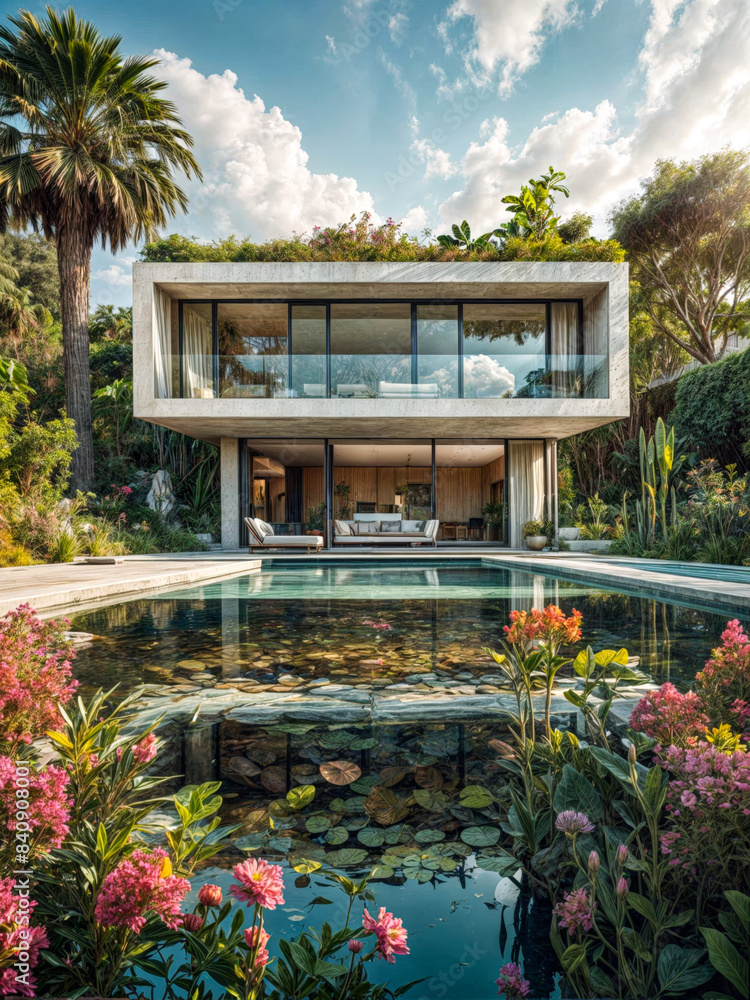 Une maison moderne de. luxe élégante avec piscine et jardin paysager ...