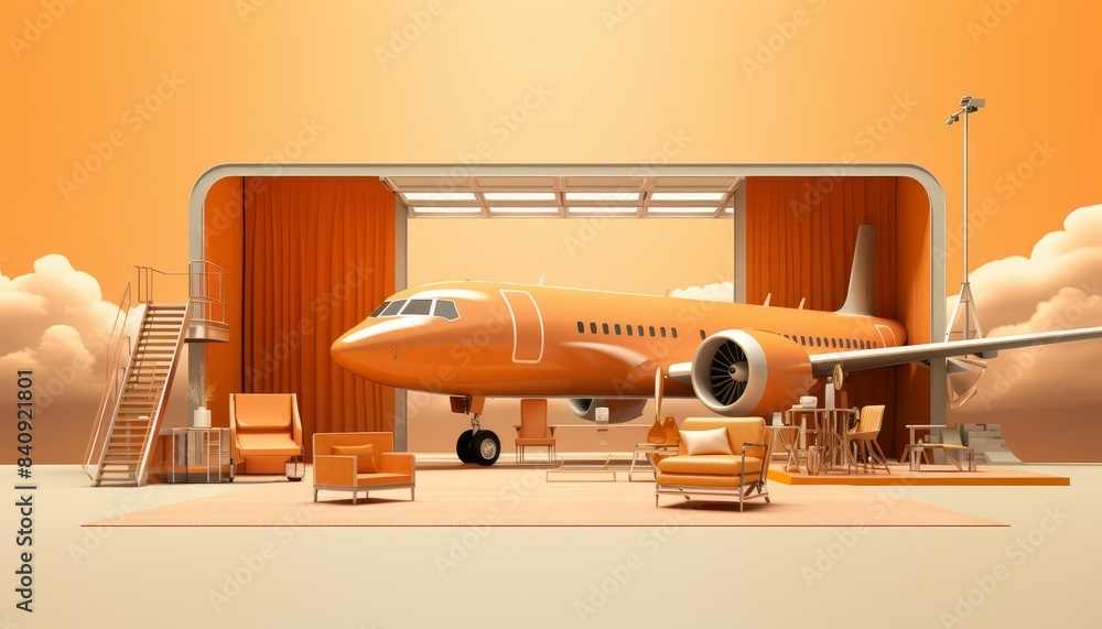 Runway setup flat design side view backstage theme 3D render ...