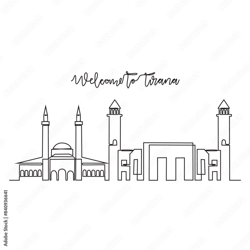 One continuous line drawing of Tirana skyline vector illustration ...