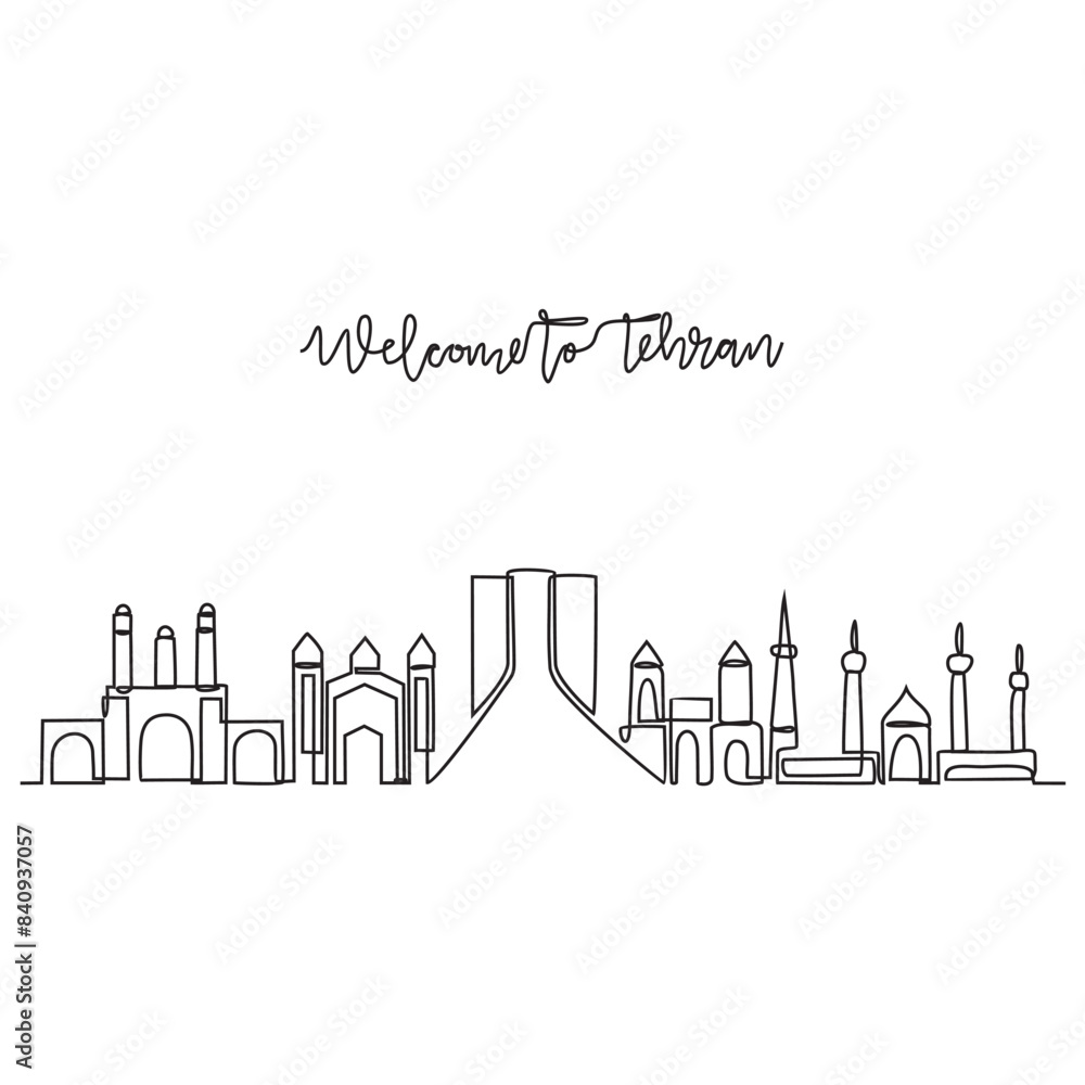 One continuous line drawing of Tehran skyline vector illustration ...
