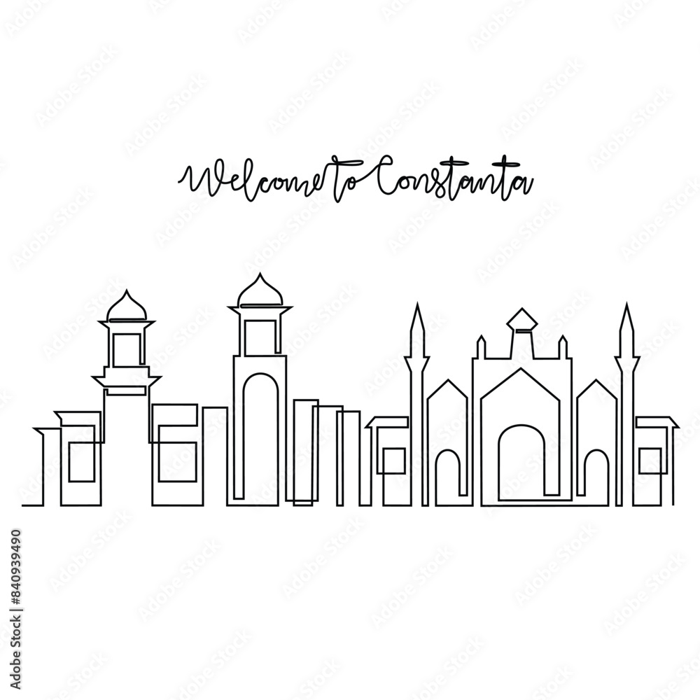 One continuous line drawing of Constanta skyline vector illustration ...