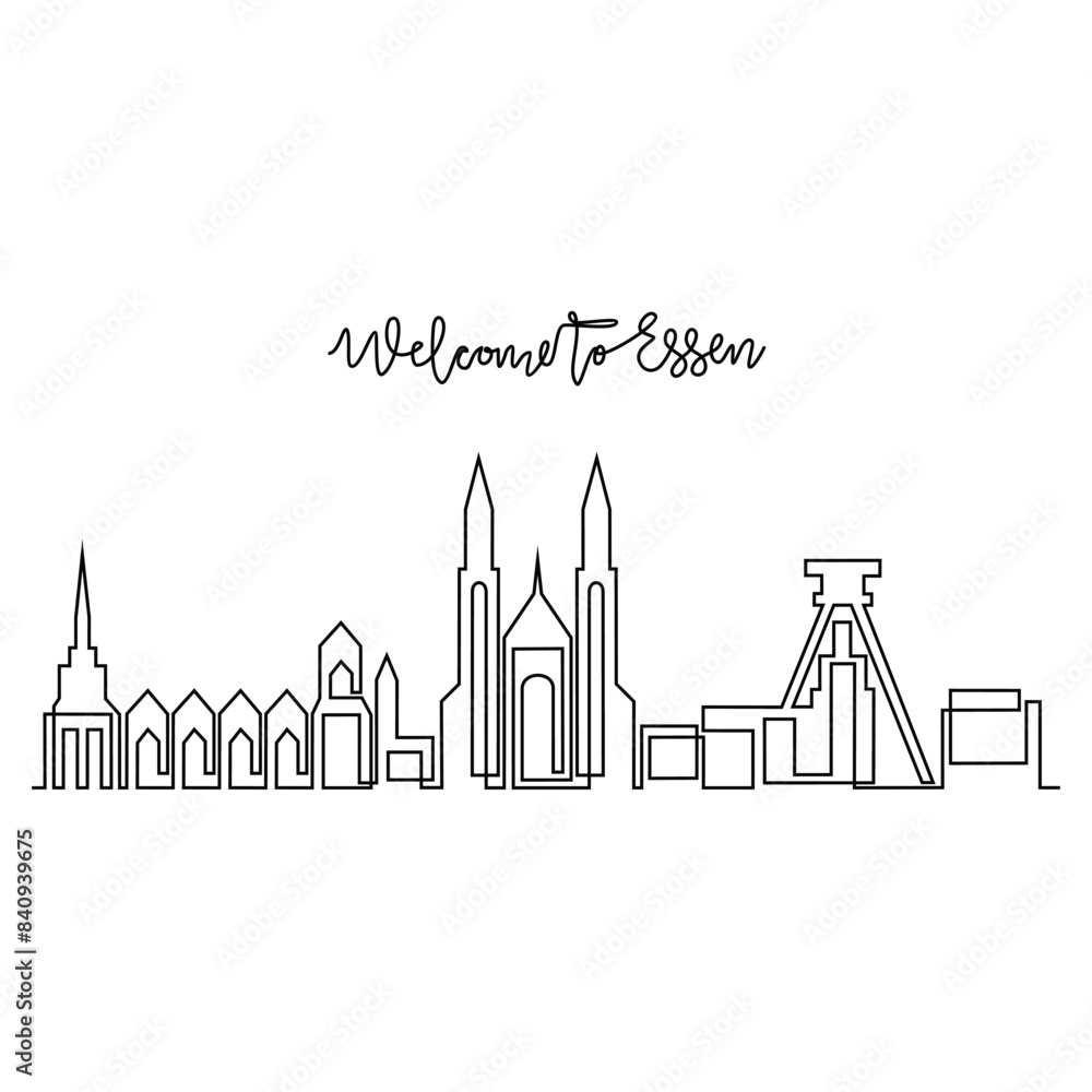 One continuous line drawing of Essen skyline vector illustration ...
