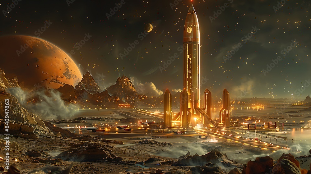 spaceport on Phobos the larger of Mars' two moons serving as a gateway ...