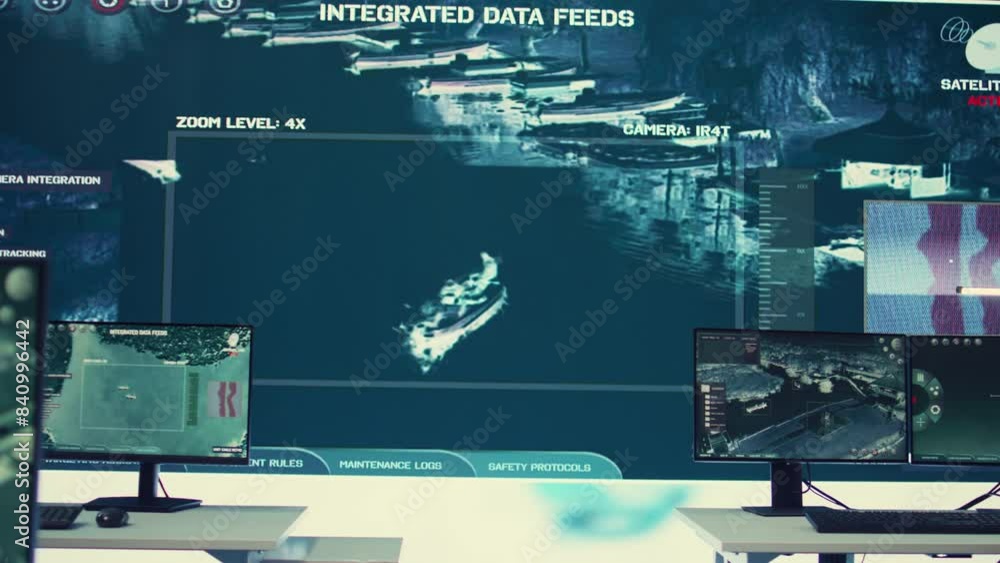 Empty military drone control headquarters employing CCTV radar footage ...