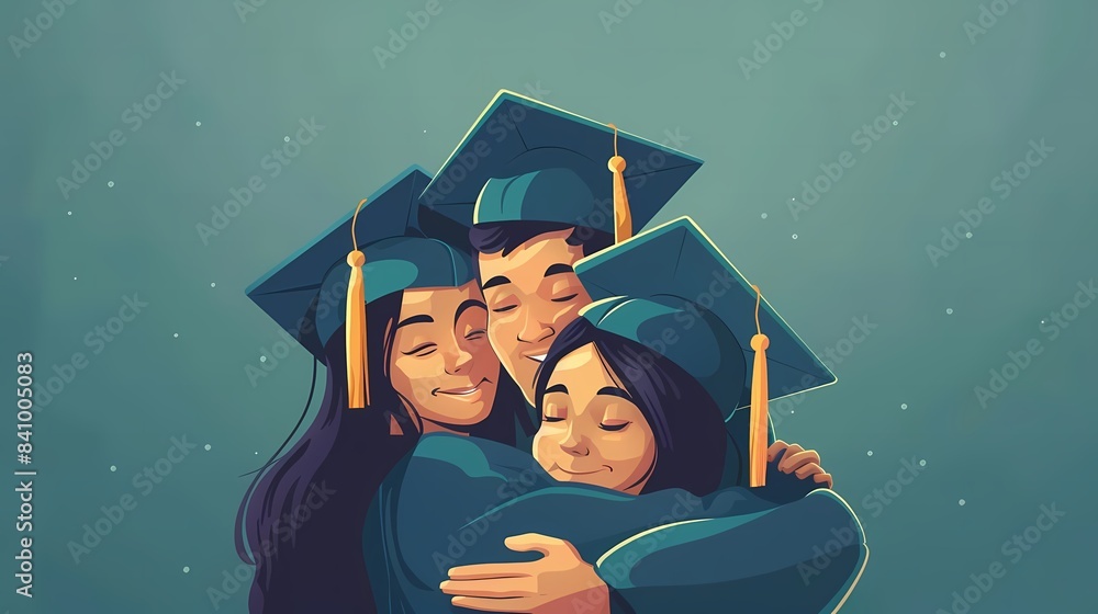 Graduation celebration vector art, graduates hugging family members ...