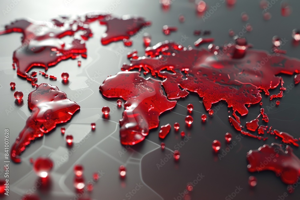 World Map with Blood Drops Highlighting Different Countries: A world ...