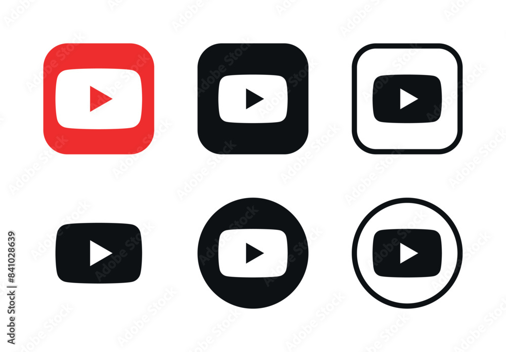 Youtube icon collection. Youtube logo set in different shape on ...