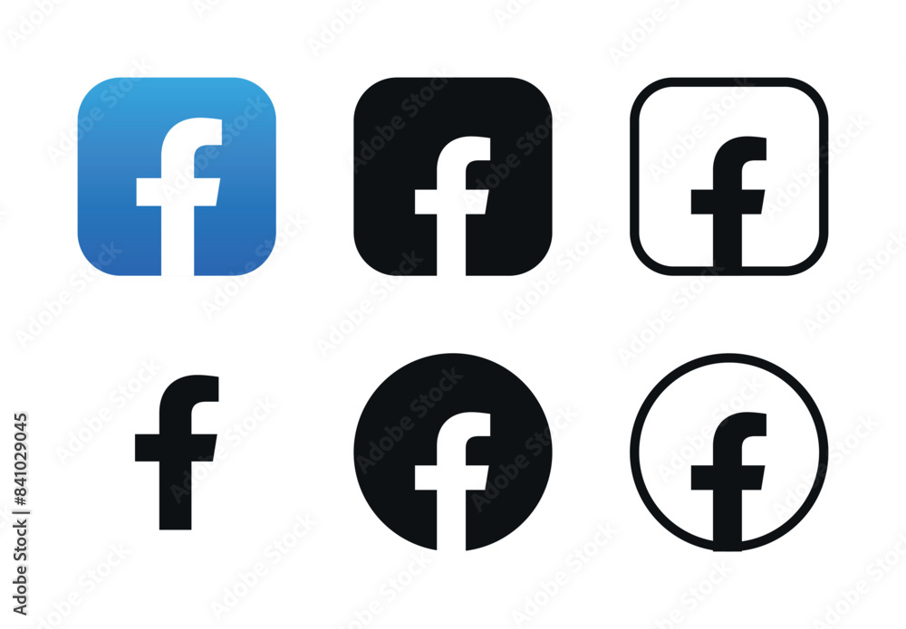 Facebook icon collection. Facebook logo set in different shape on ...