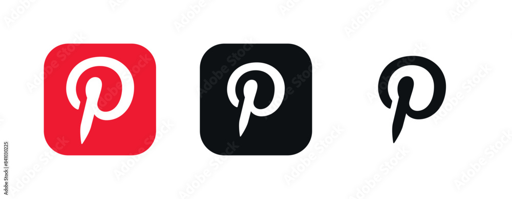 Pinterest icon collection. Pinterest logo set in different shape on ...
