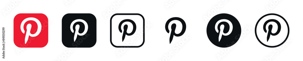 Pinterest icon collection. Pinterest logo set in different shape on ...