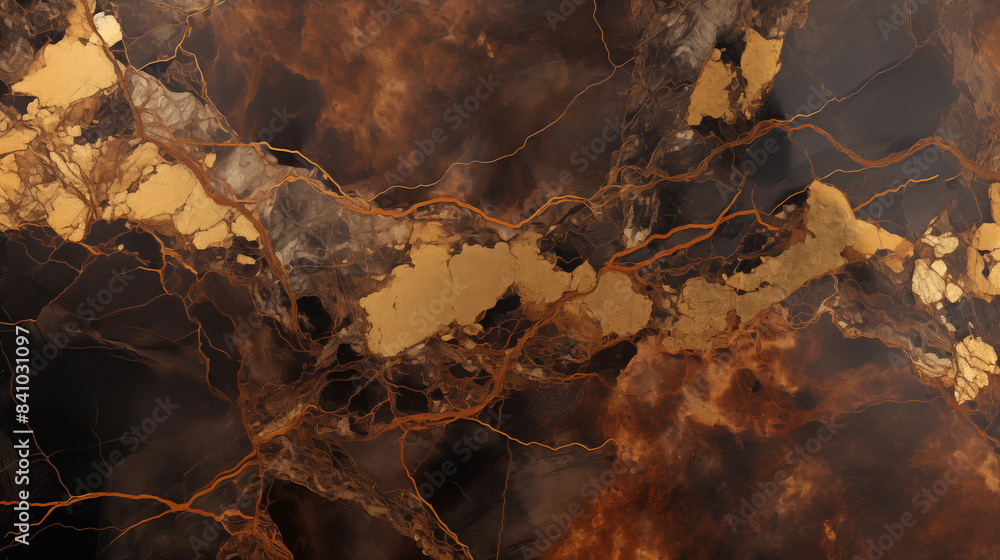Warm and Opulent Dark Brown and Gold Marble Tile Texture with Intricate ...