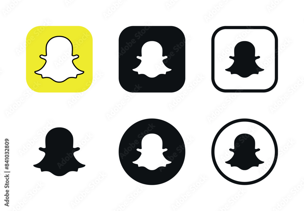 Snapchat icon collection. Snapchat logo set in different shape on ...