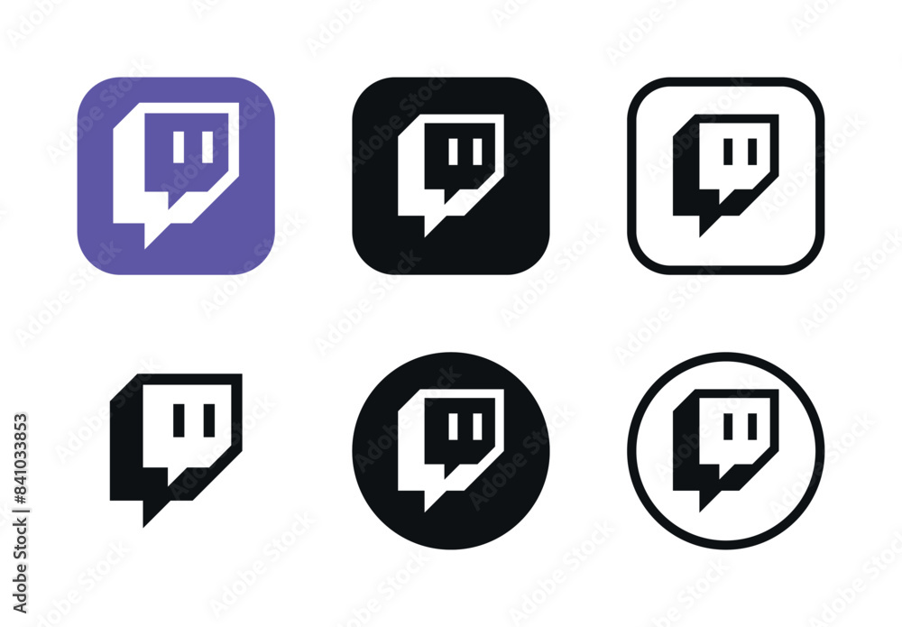 Twitch icon collection. Twitch logo set in different shape on ...