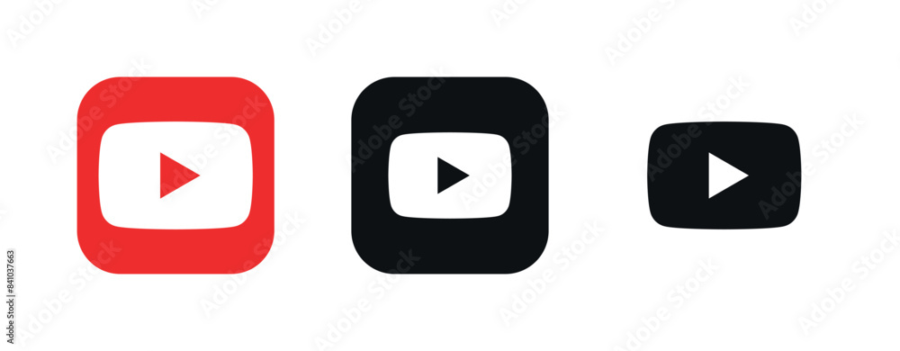 YouTube icon collection. YouTube logo set in different shape on ...