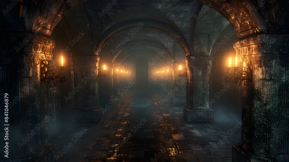 Dark dungeon long medieval castle corridor backgrounds, scary endless ...