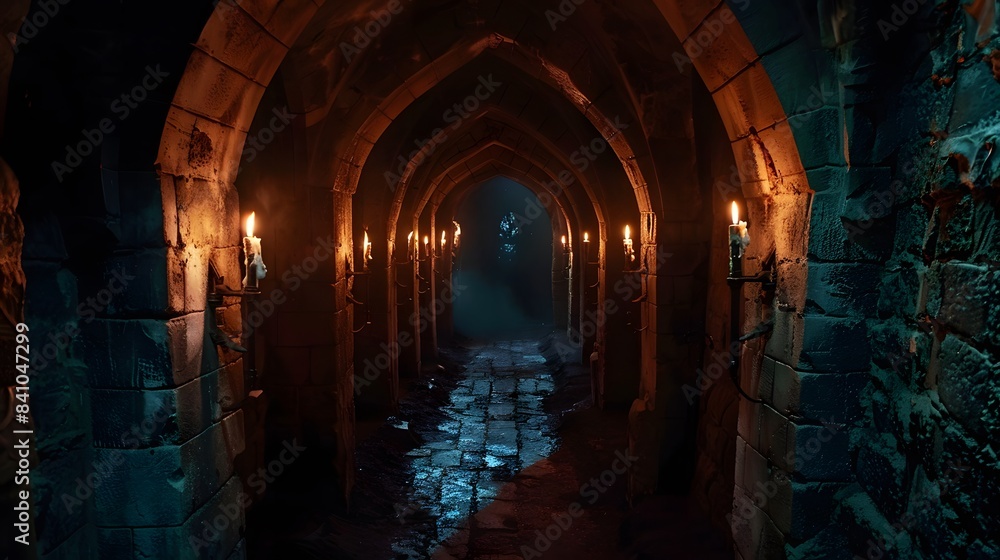Dark dungeon long medieval castle corridor backgrounds, scary endless ...