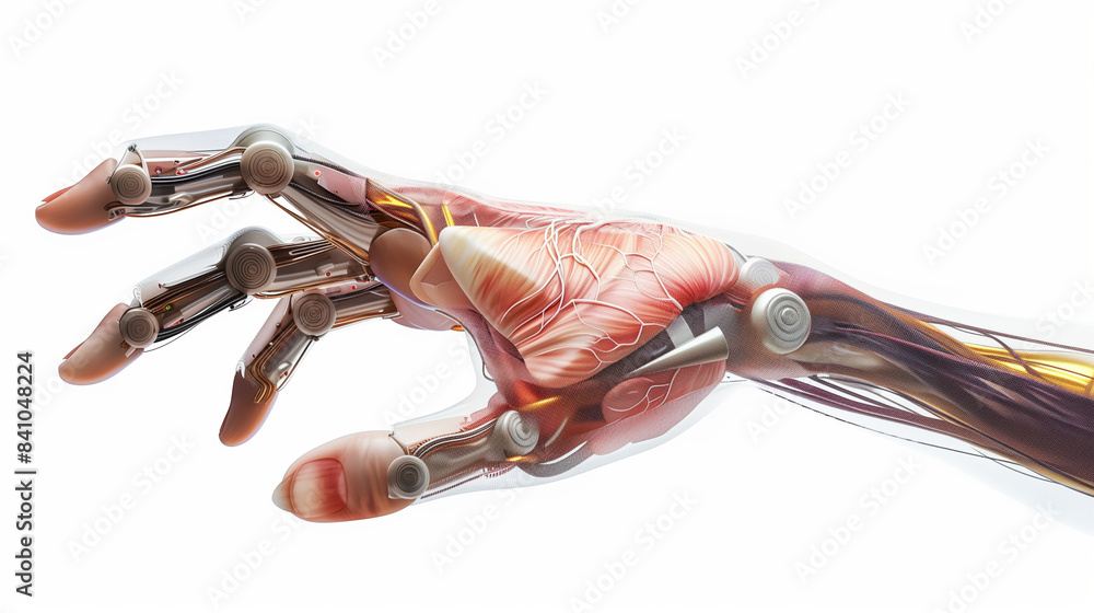 3D Model of Mechanical Finger with Skin Texture on White Background ...