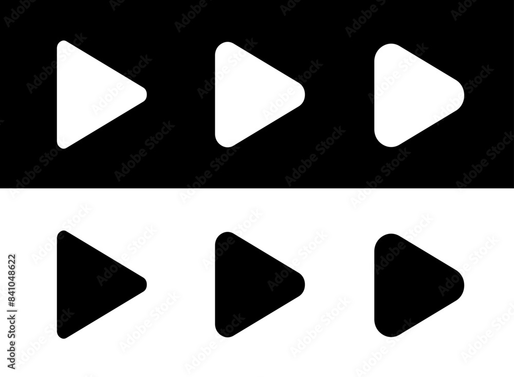 Simple black video play button icon set, movie or multimedia play ...