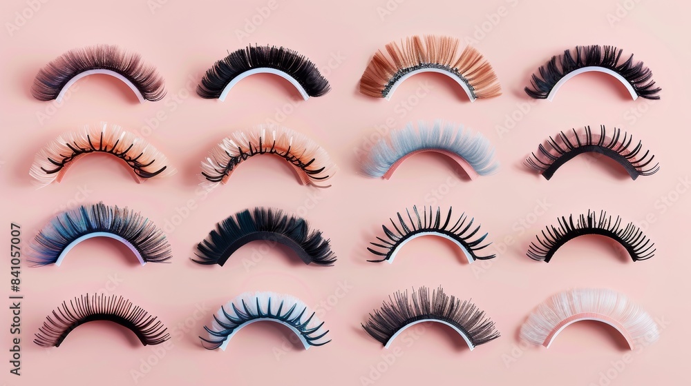 ภาพประกอบสต็อก Array of fake eyelashes in assorted box designs on a ...