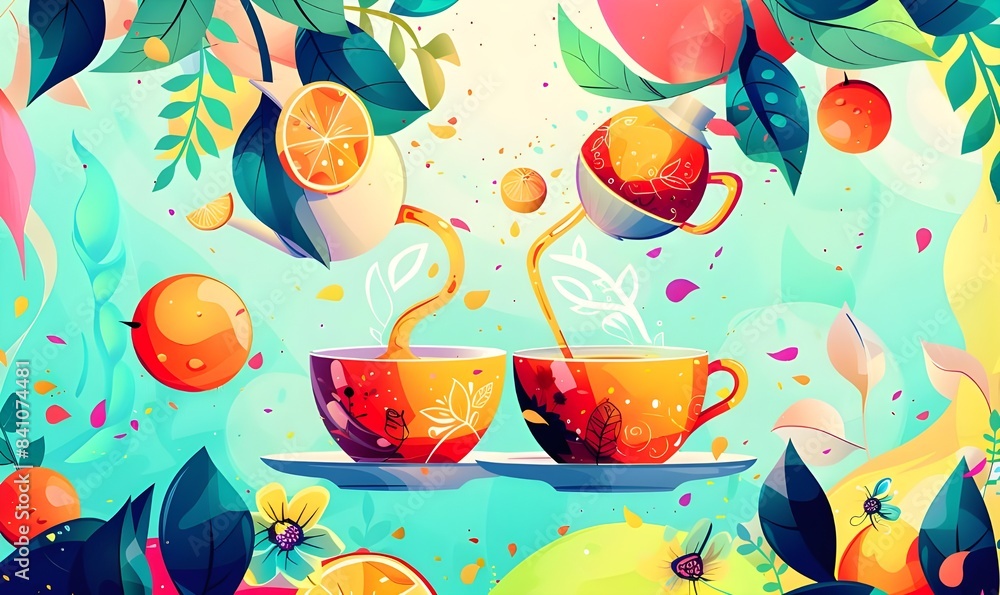 ภาพประกอบสต็อก Celebrate International Tea Day Vector Illustration. Tea ...