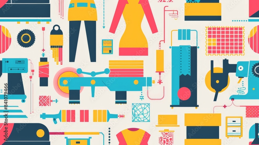 Colorful icons depicting various stages of textile manufacturing, from ...