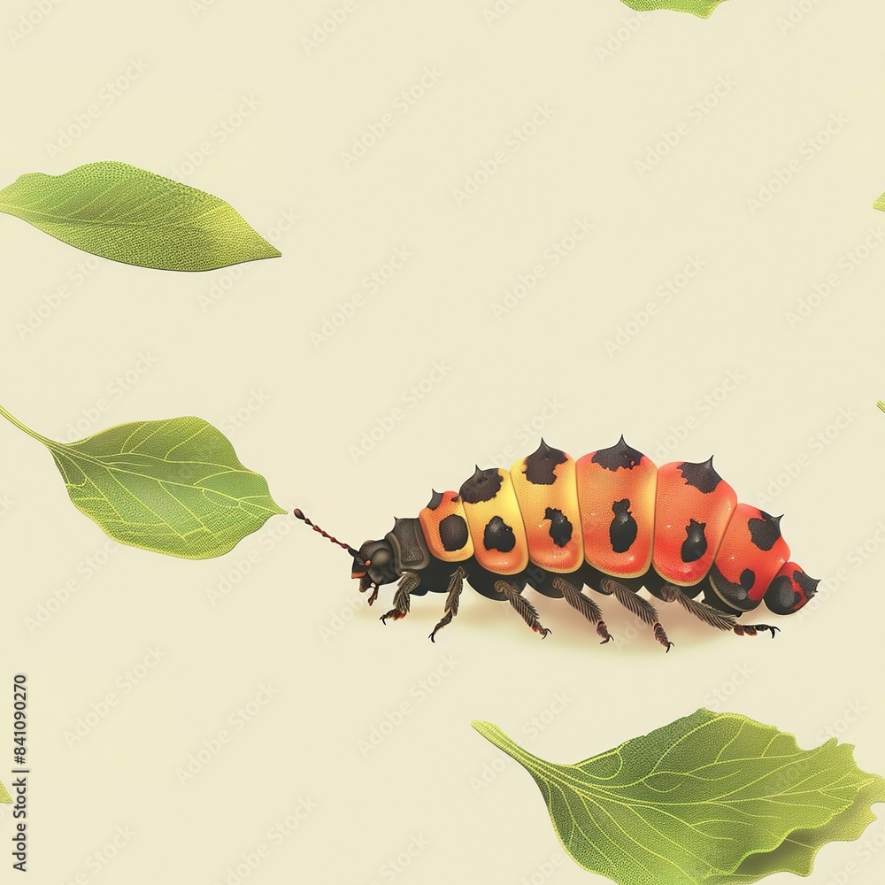 Lifelike portrayal of a ladybug larva, featuring its elongated body and ...