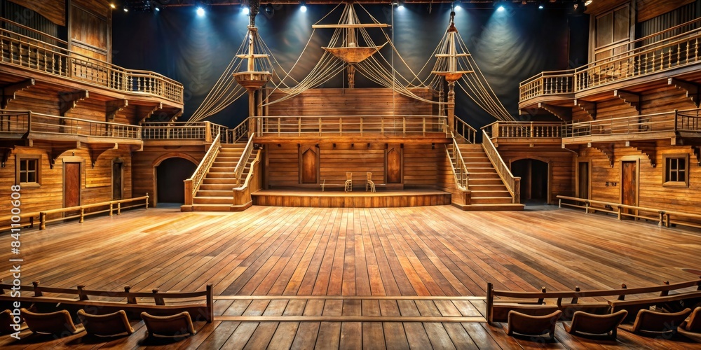 Empty pirate ship deck background for theater stage scene, pirate, ship ...
