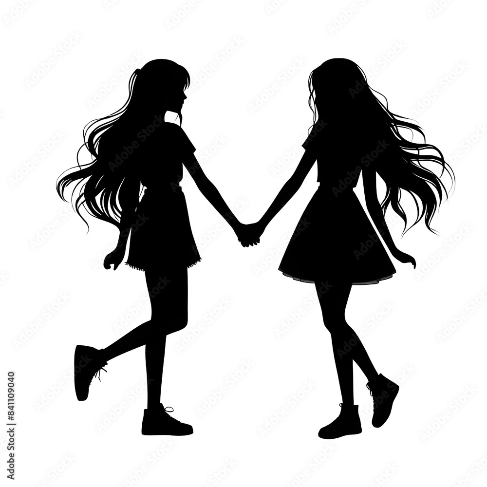 silhouette of two girls. two best friend silhouette for friendship day ...