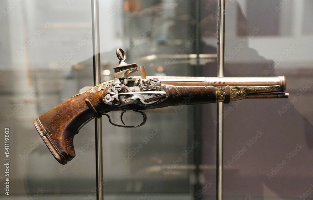 San Antonio, Texas, U.S - April 9, 2024 - The antique pistol with ...