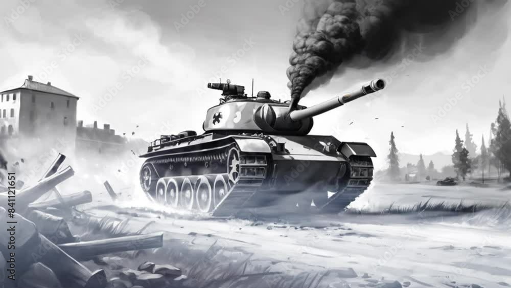 armored vehicles on the battlefield. seamless and looping animation ...