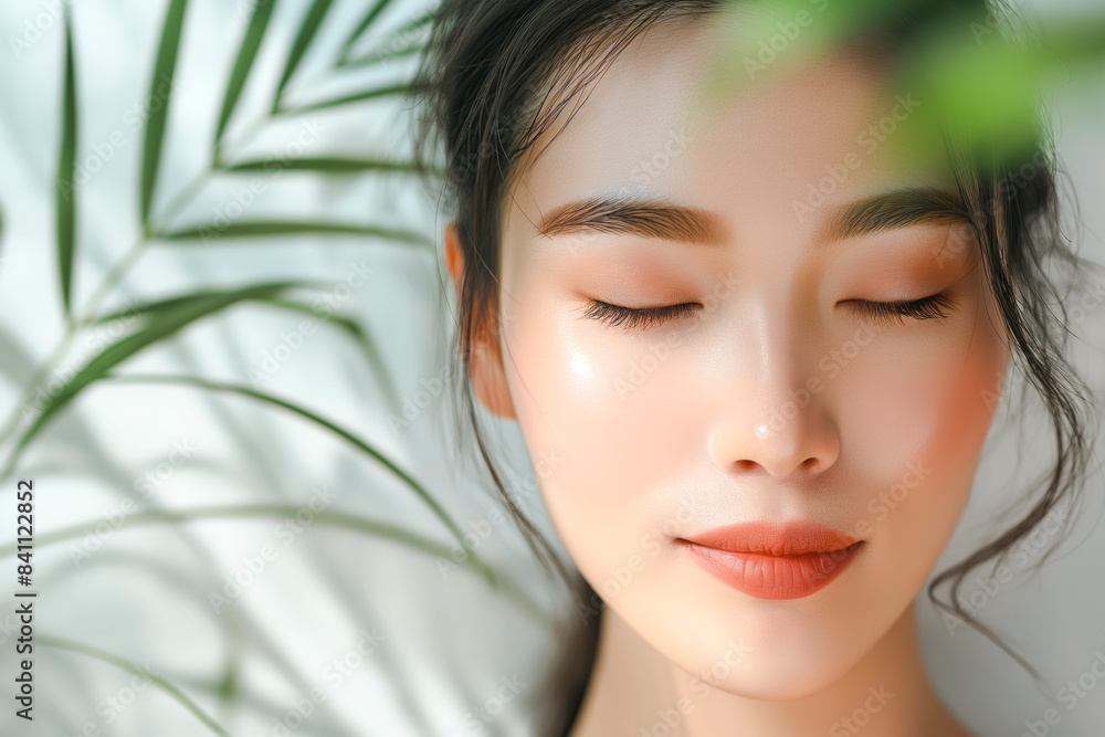 Beauty Spa Asian Woman with clean fresh skin and health wellness isolated on white background ...