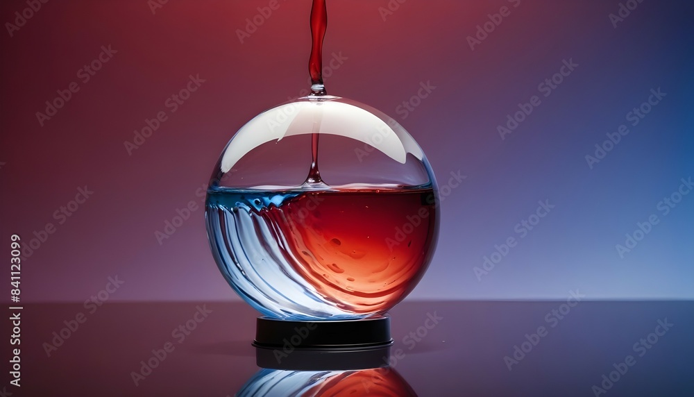 A glass sphere filled with a liquid, suspended on a metal rod, creating ...
