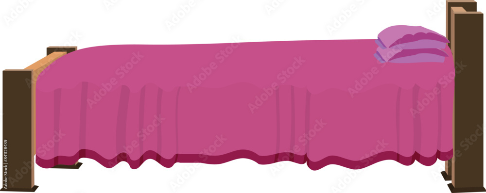 Bed with pillow and bed sheet side angle vector illustration isolated ...