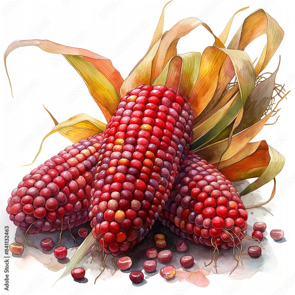 Watercolor Red Corn isolated on white background. Indian Red Corn ...