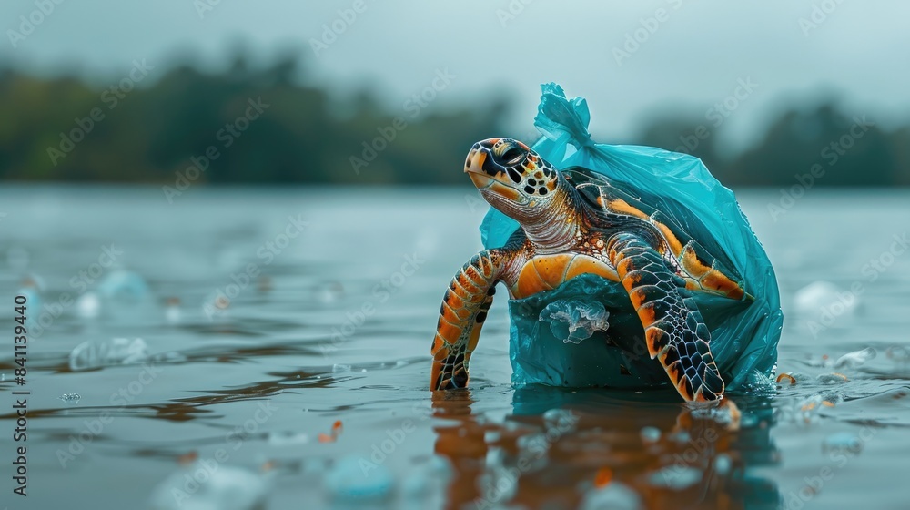 Environmental issue of plastic pollution problem. Sea Turtles can eat ...