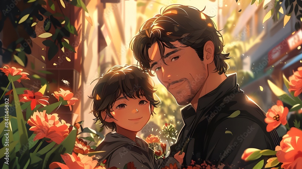 Happy Fathers Day wallpaper, cute lofi anime style young father and boy ...