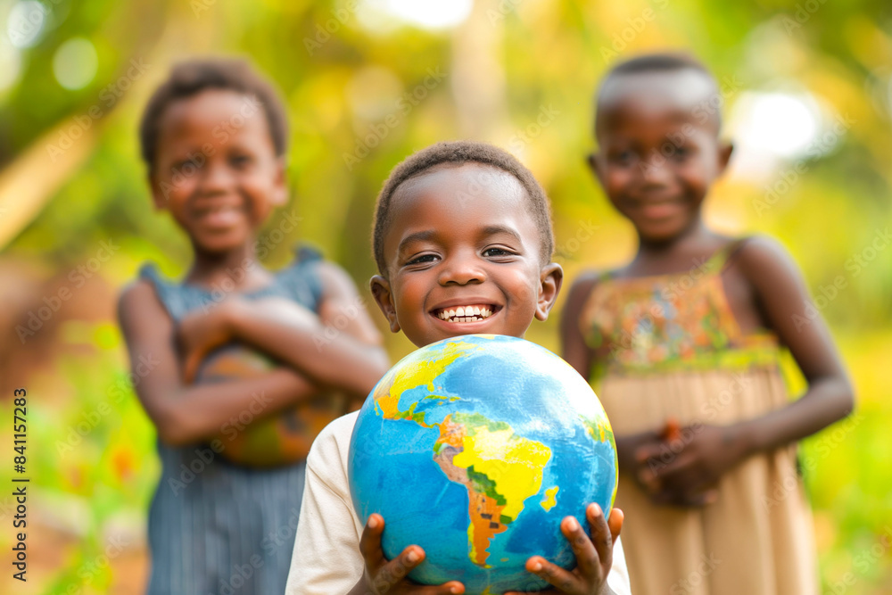 International day of peace concept with African Children holding earth ...