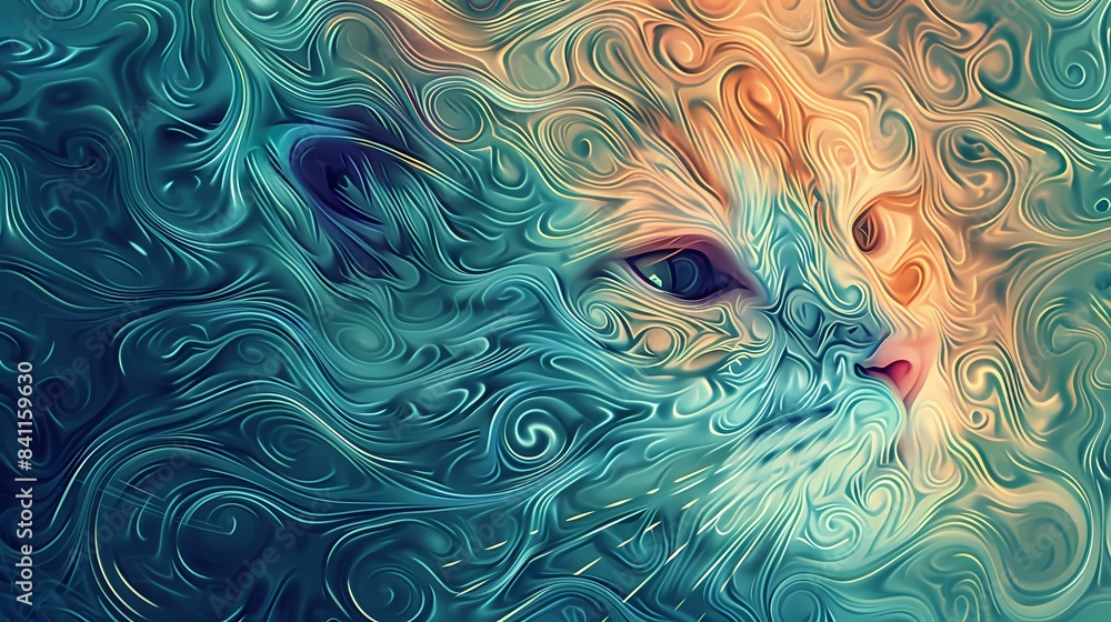 Illustrate a close-up of a Cat mane with intricate details of the fur ...