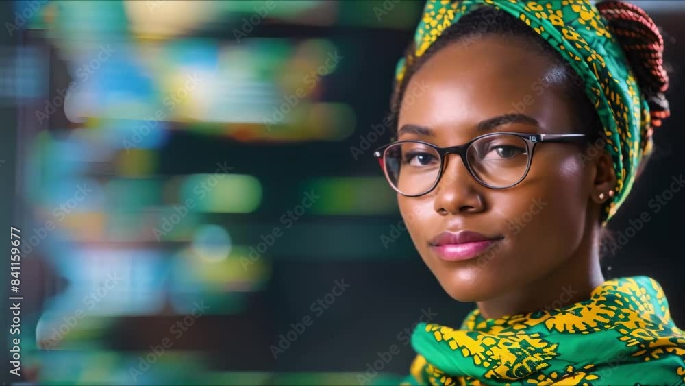 Focused Afro woman programmer dedicated to software development ...