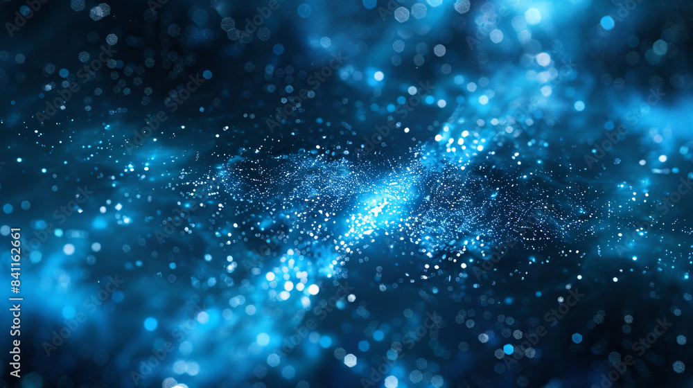 Abstract blue glowing particles background with white light effect ...