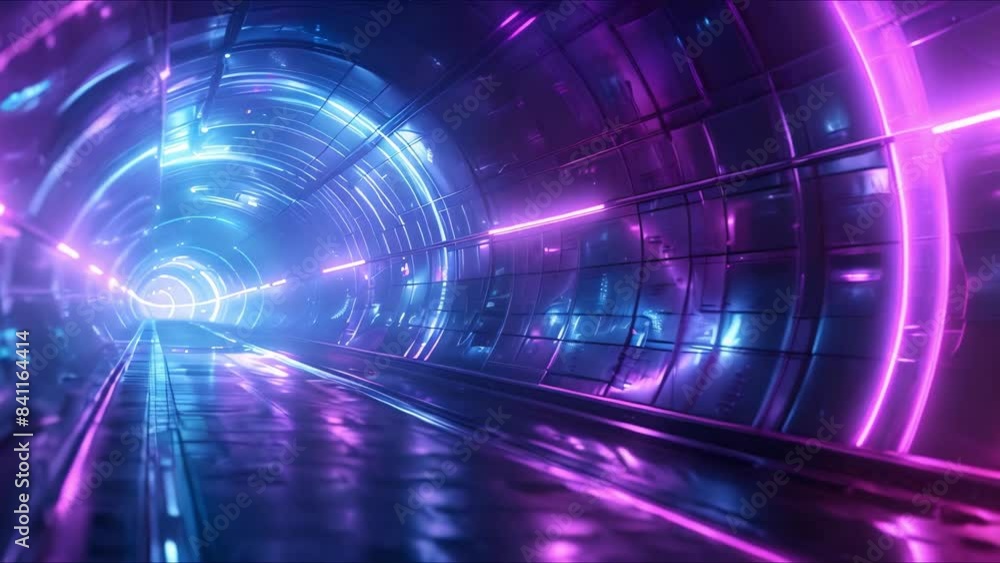 Neon Cyberpunk Tunnel With Metallic Textures In Virtual Reality