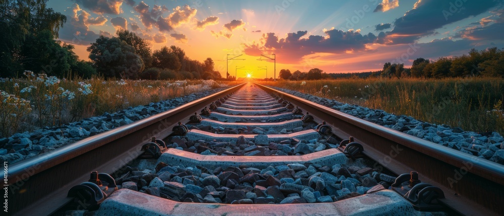 Bare train tracks captured in a raw, minimalist photograph ...