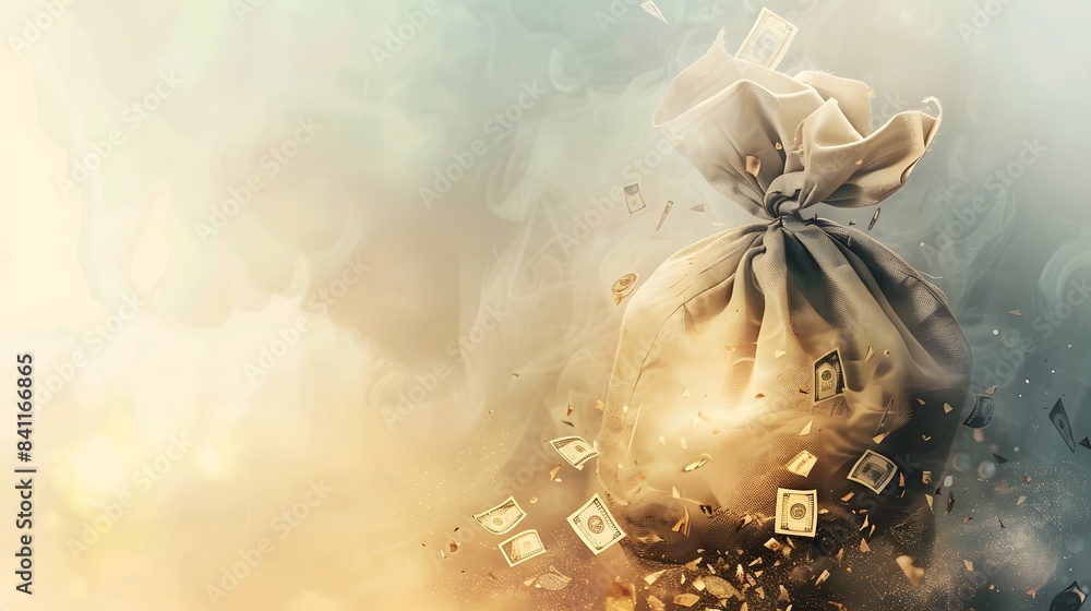 Overflowing money bag representing abundance, with wealth flowing ...