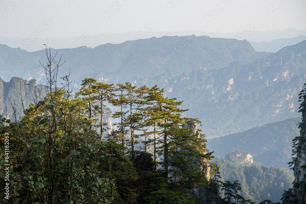 view of Avatar Mountains, Zhangjiajie National Forest Park, China. This ...