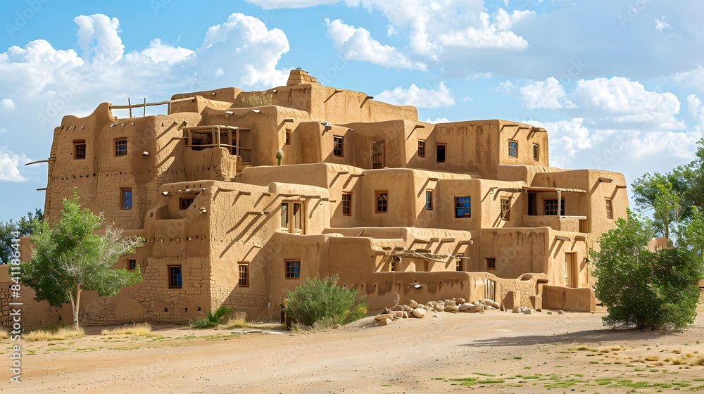 Pueblo-style adobe house, reflecting the traditional architecture of ...