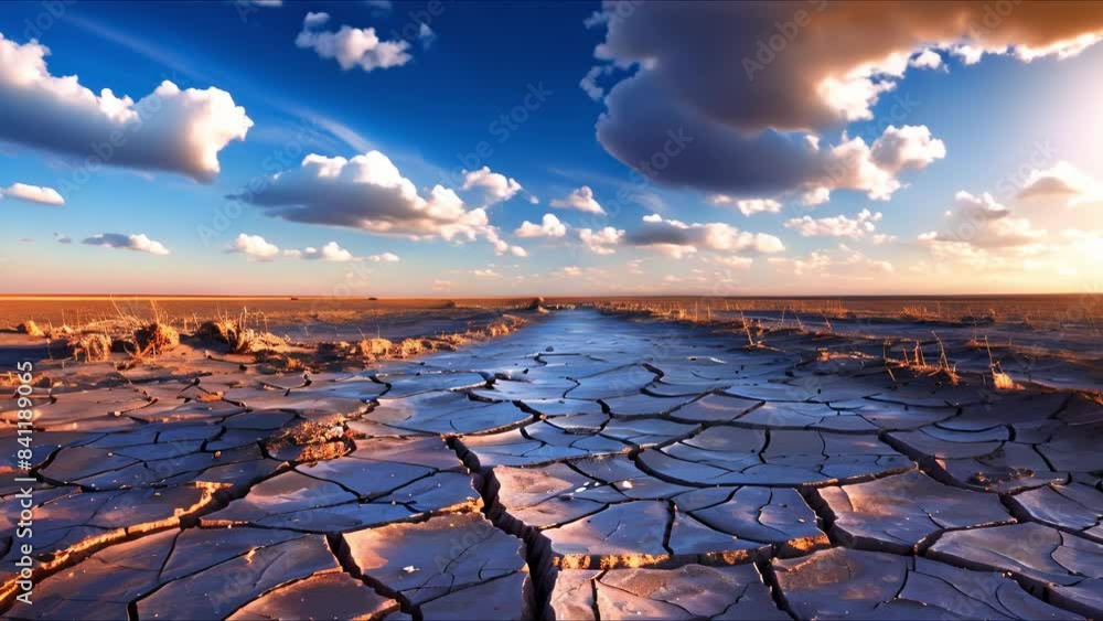 Dry desert landscape with cracked earth water scarcity climate change ...