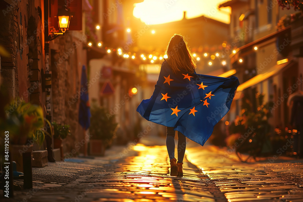 Weasel standing on the roof of an English country house, looking at the ...