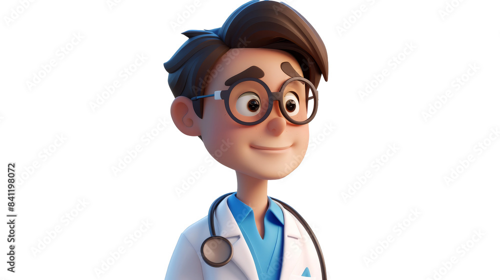 3D animated character doctor with a stethoscope on transparent ...